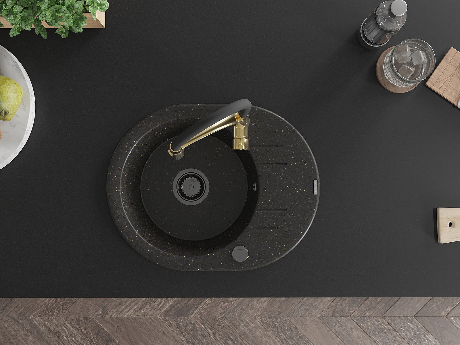 Mexen Kevin vientisas granito plautuvė su nuvarvėjimo zona ir ...